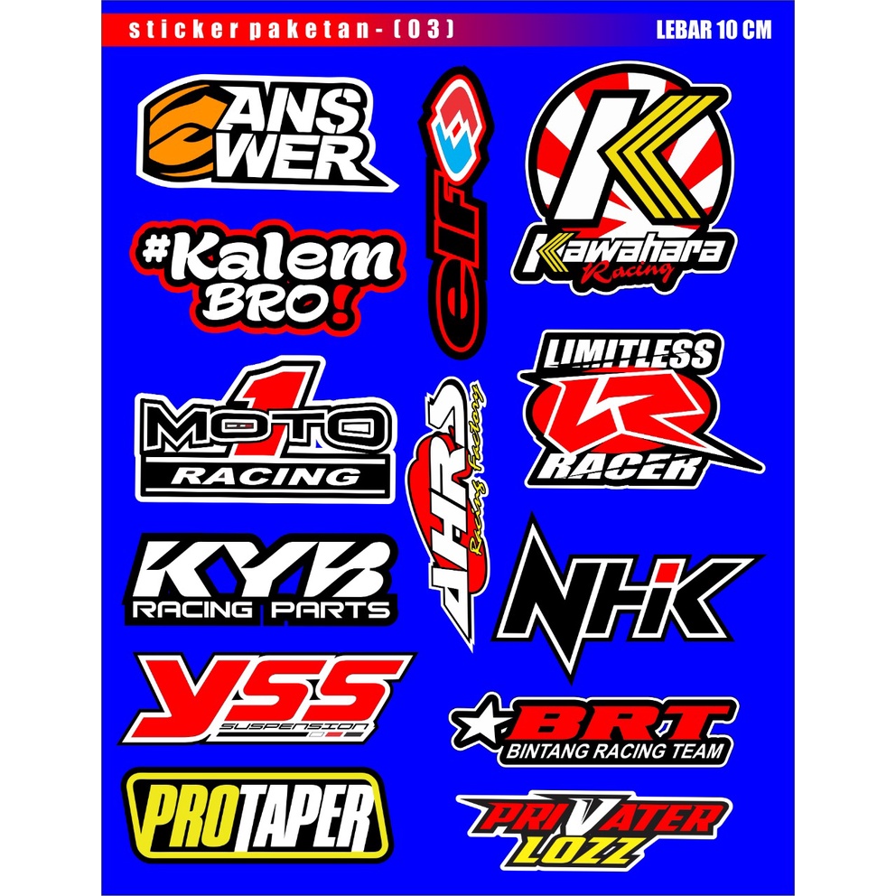 Jual Stiker Racing 1 pack isi 10-15 sticker / sticker racing ukuran ...