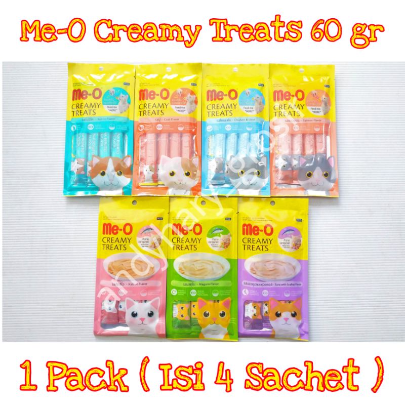 Jual Me-O Creamy Treats 60 gr Per Pack ( 4 x 15 gr ) Meo Cat Snack Me O ...