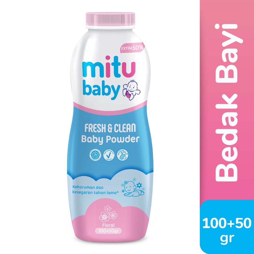 Jual Mitu Baby Powder Fresh & Clean Pink Floral 100 + 50 gr - Bedak ...