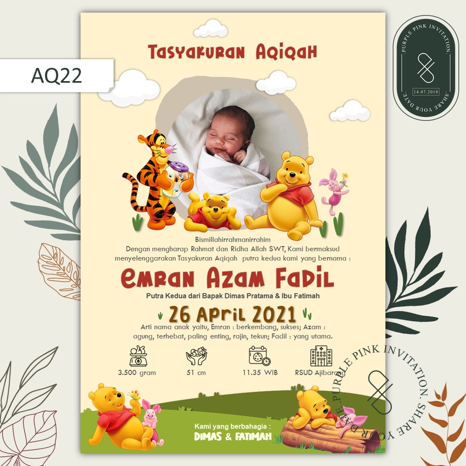 Jual Undangan Digital Aqiqah Code AQ22 Warna Kuning Tema Winnie the ...
