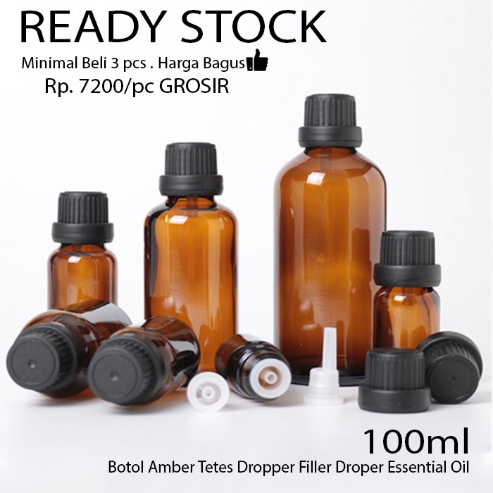 Jual Botol Tetes 100ml Droper Essence Botol Kosong Kaca Amber Dropper ...
