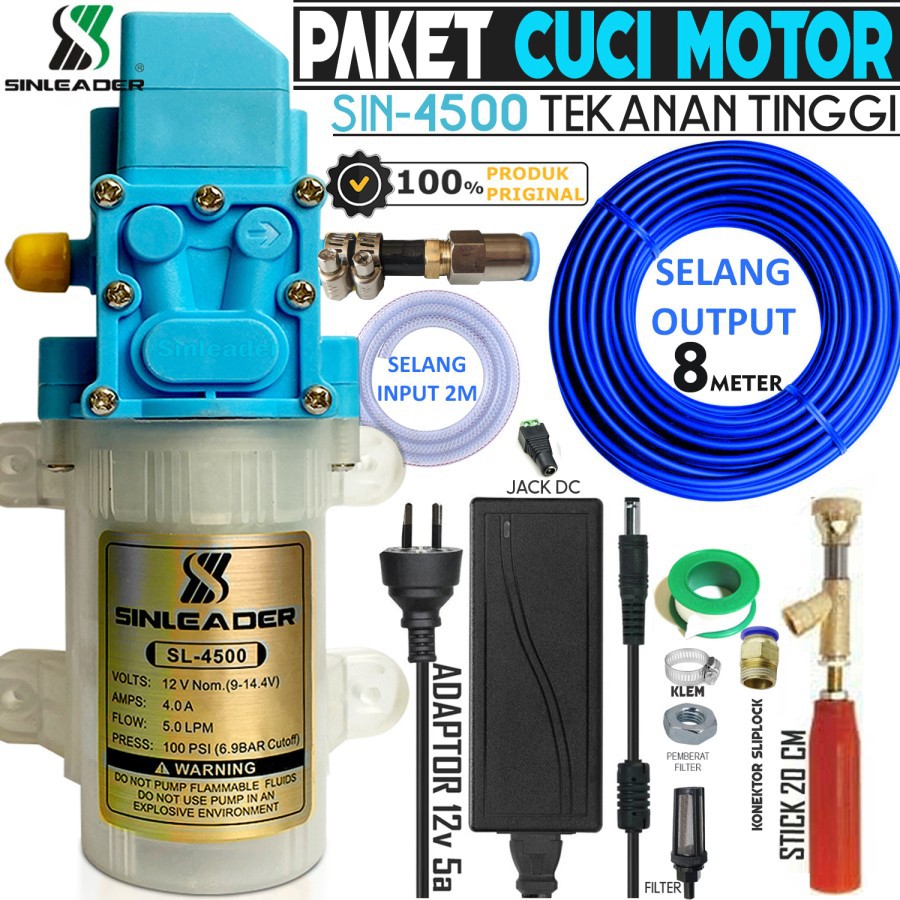 Jual Paket Pompa Cuci Motor Selang PU 10mm 8Meter Sinleader SL-4500 ...