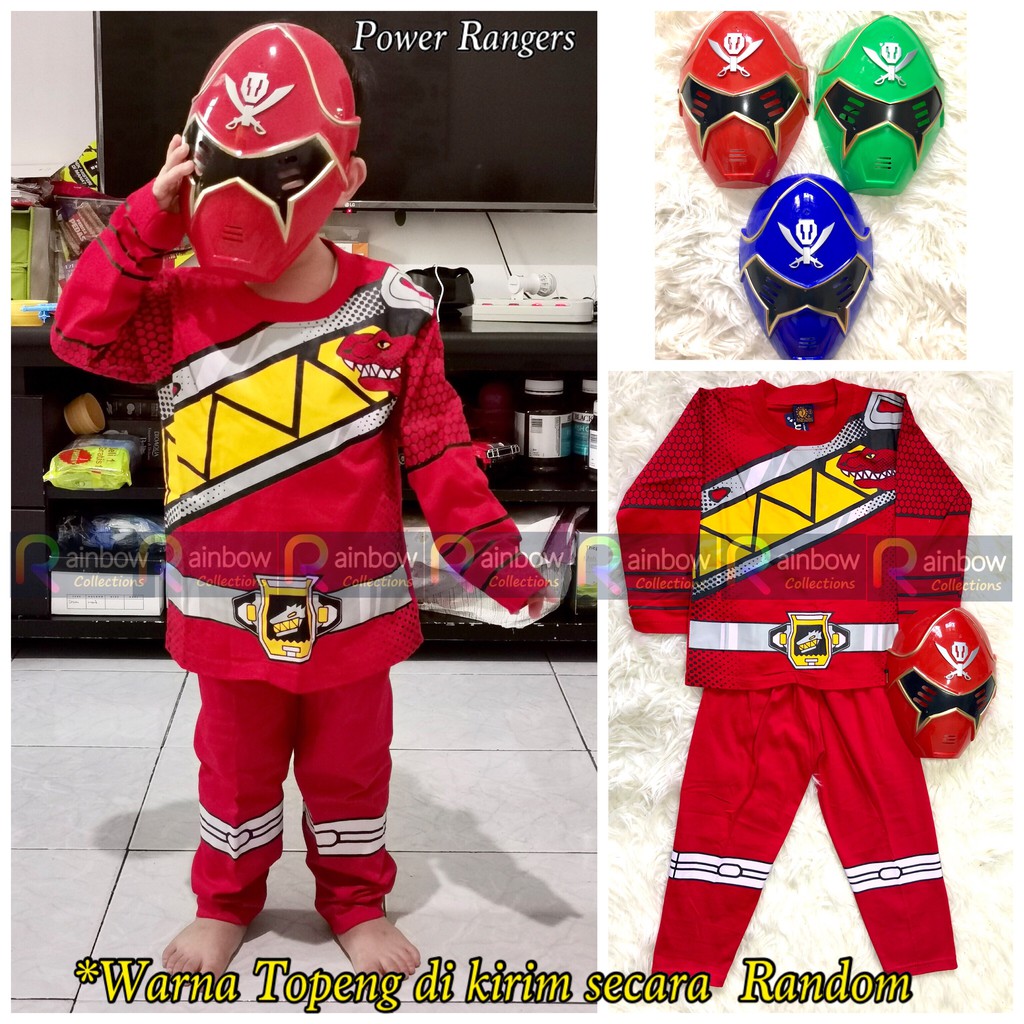 Jual SETELAN ANAK KOSTUM (SABLON) + TOPENG SUPERHERO POWER RANGERS ...