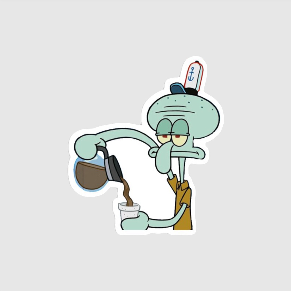 Jual Sticker Tempel "Squidward Taking Coffe" | Shopee Indonesia