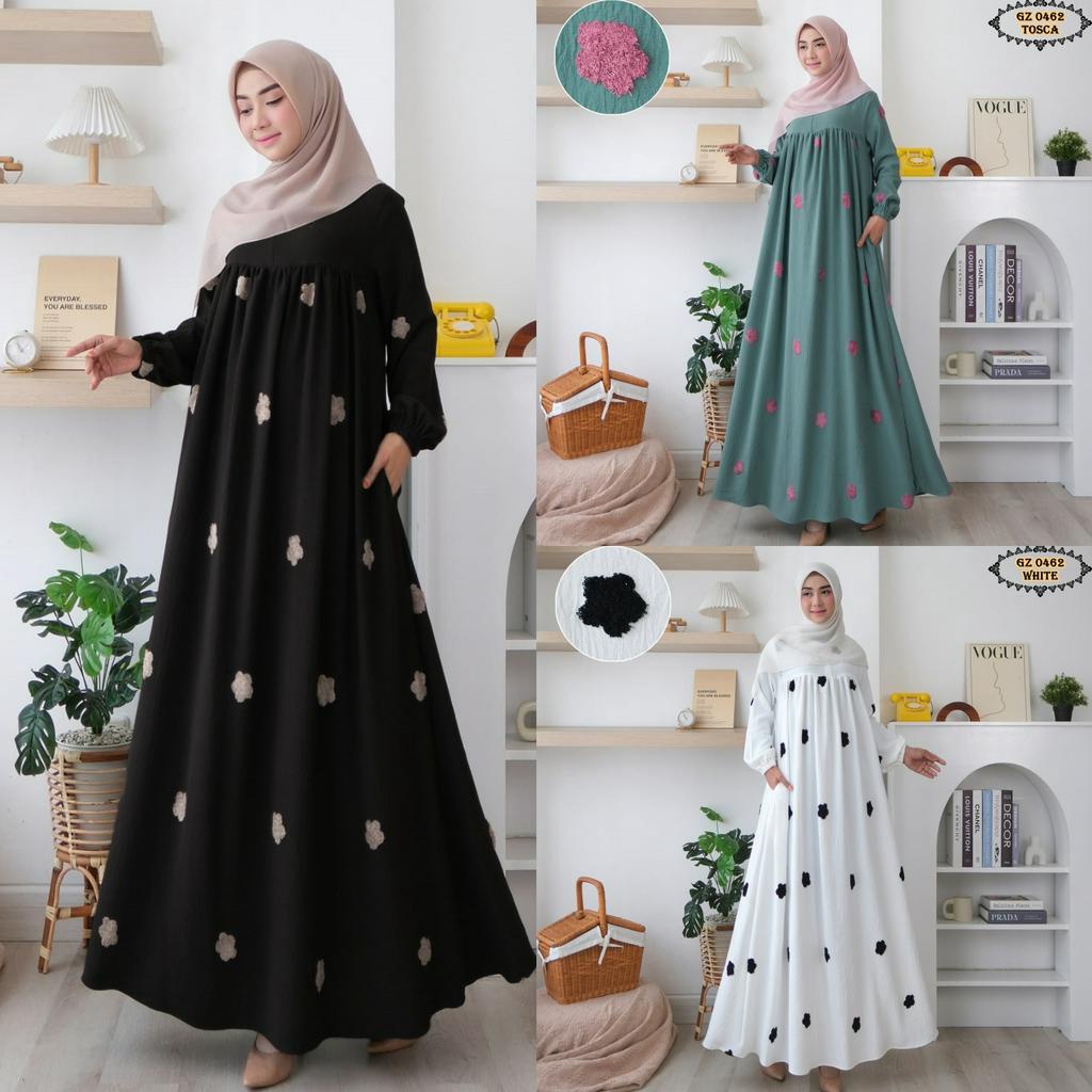 Jual Gamis Crinkle Embroidery GZ0462/ Gamis Lebaran/ Gamis Hitam/ Gamis ...