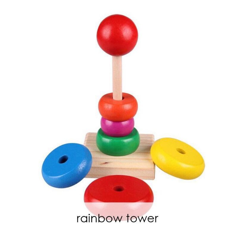 Jual Rainbow Tower Montessori Toys Mainan Edukasi Anak Balok Pelangi ...