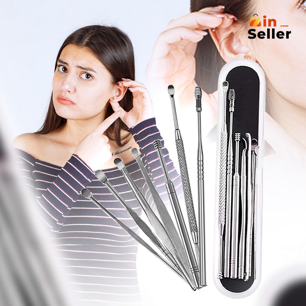 Jual Korek Kuping Pembersih Telinga Ear Wax Picker Stainless 7 Pcs ...