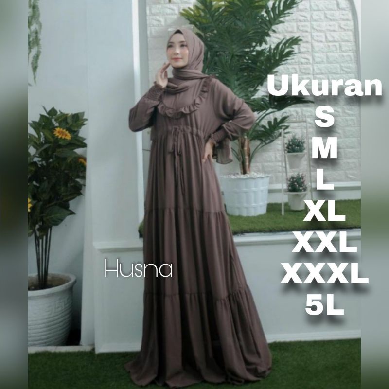Jual Premium Series HUSNA Dress Ceruty Babydoll Polos Big Size Ukuran Size S M L XL 2XL 3XL 4XL ...
