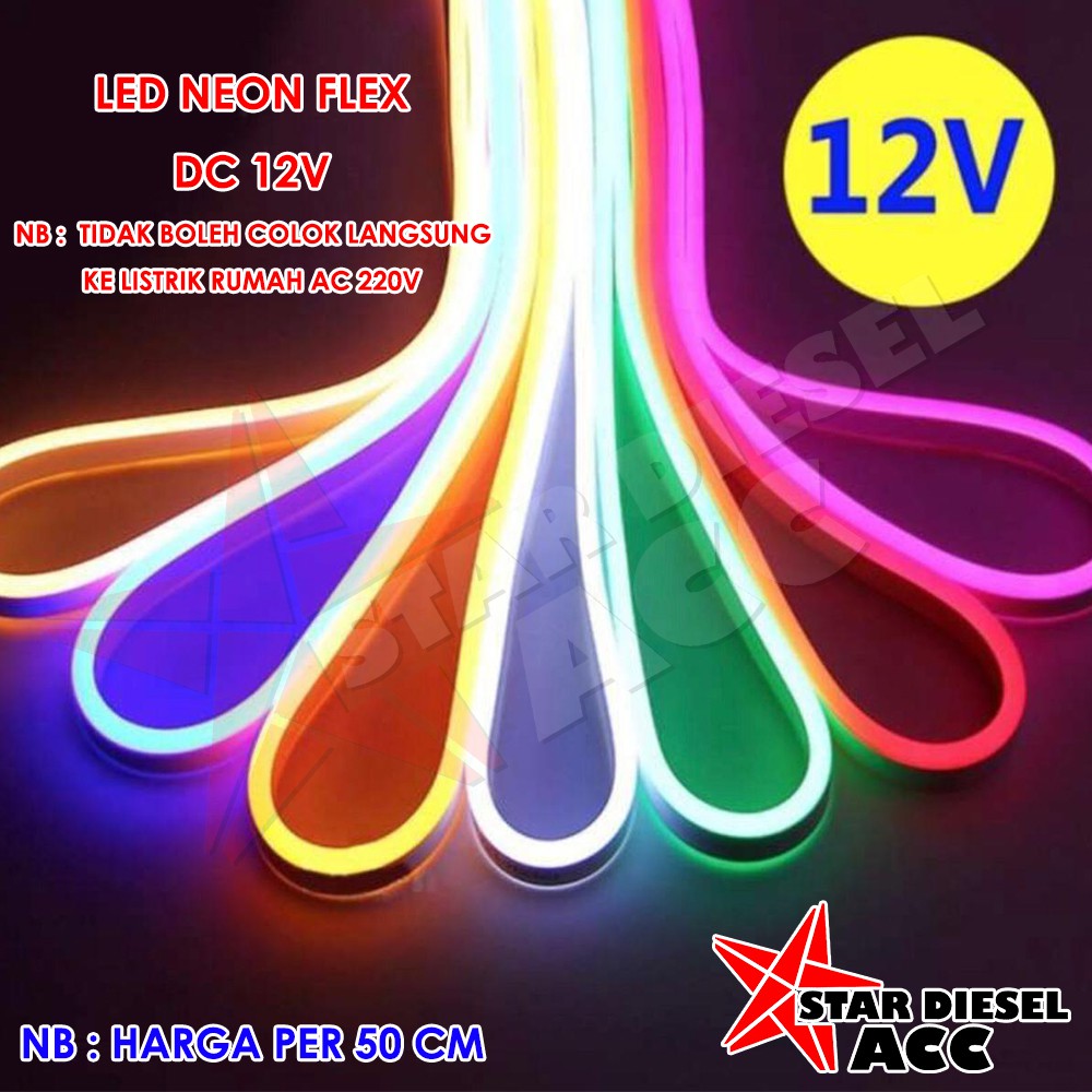 Jual NEON FLEX PER 50CM DC 12V LAMPU LED SELANG WARNA LAMPU LED NEON ...
