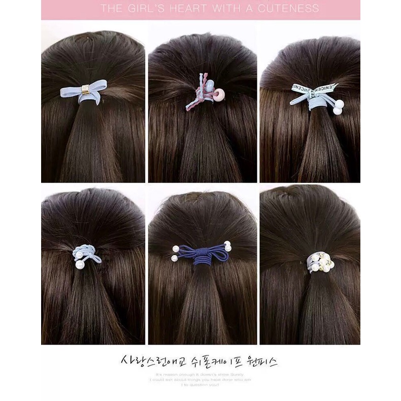 Jual Ikat rambut 12 in 1 Korea Style Ikat Rambut Elastis Warna Warni ...