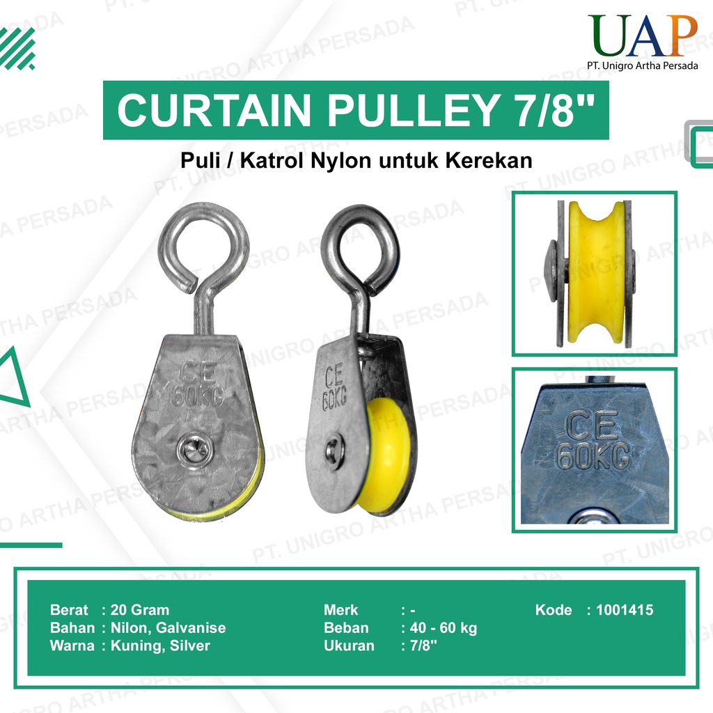 Jual Pulley Katrol 7/8 Inchi 22 mm Puli Kecil Kapasitas 40 Kg Kuning ...