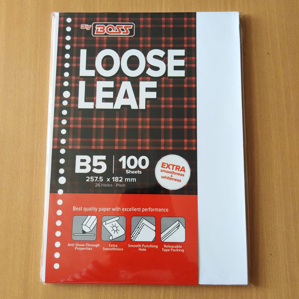 Jual [PAK] LOOSE LEAF BIG BOSS B5 ISI 100 POLOS PUTIH / ISI BINDER / KERTAS BINDER* | Shopee ...