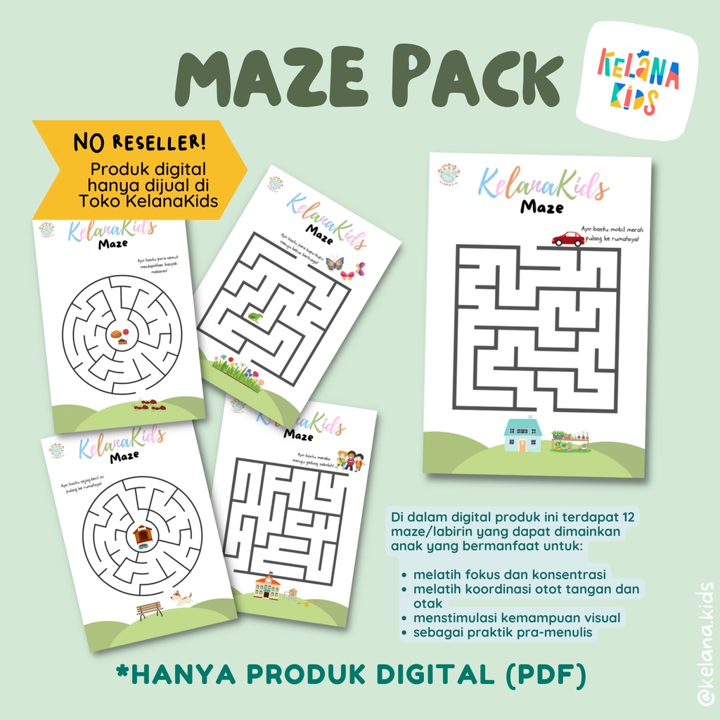 Jual Printable Worksheet Maze Labirin 12 Lembar Kerja Aktivitas Anak ...