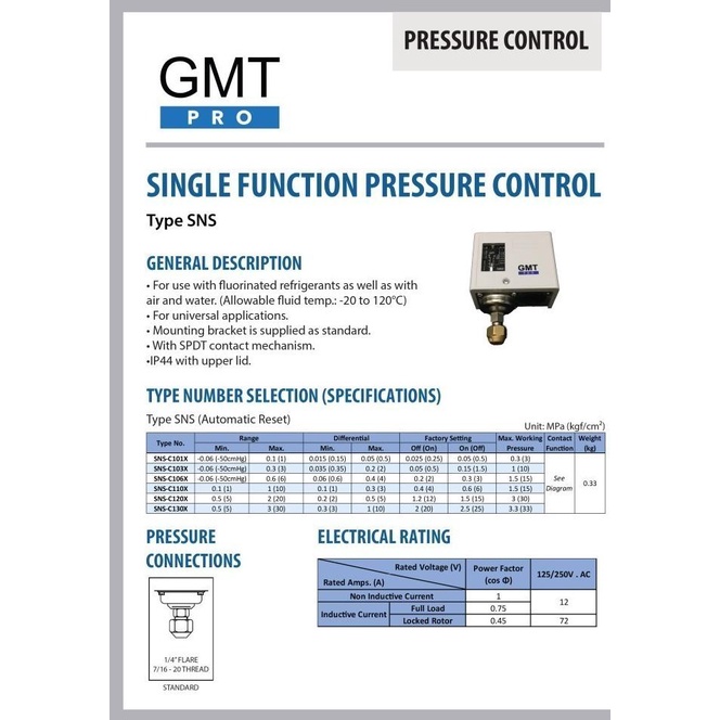 Jual Gmt Pressure Switch 3 Bar - Sns C103X - Automatic Pressure Control ...