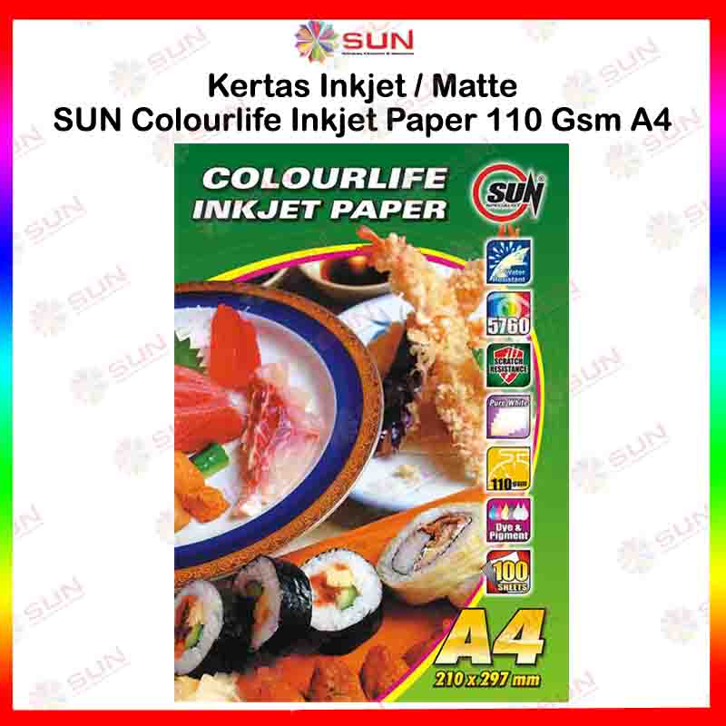 Jual Kertas Inkjet Matte A4 isi 100 Lembar - SUN Colourlife Inkjet ...