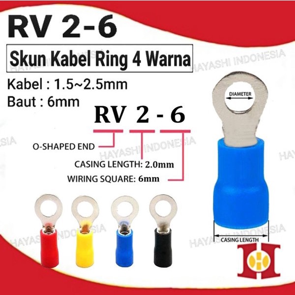 Jual Terminal Kabel Sekun Cable Skun Ring O Bulat Cable Lug Isolasi RV ...