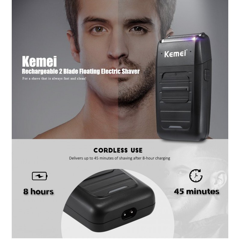 Jual KEMEI KM-1102 Rechargeable Dual Blade Floating Electric Shaver 5W ...