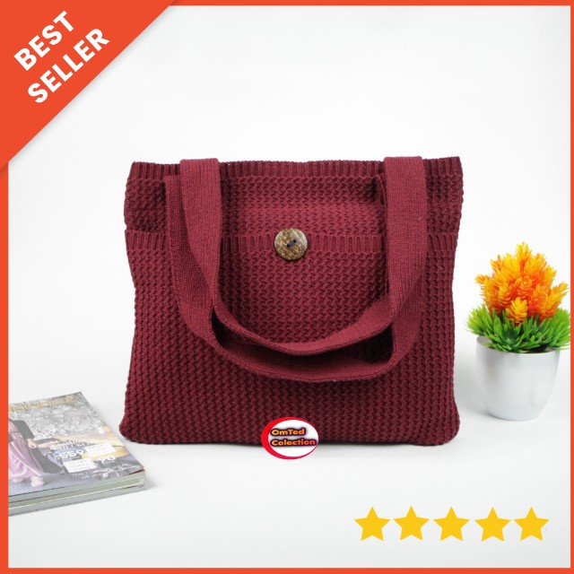 Jual Tas rajut wanita selempang besar motif polos dua ruang serba guna ...