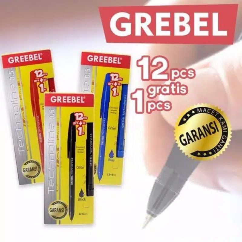 Jual Pena Ballpoint/ Pulpen Greebel Technoline 0.5mm Hitam/ Biru/ Merah ...
