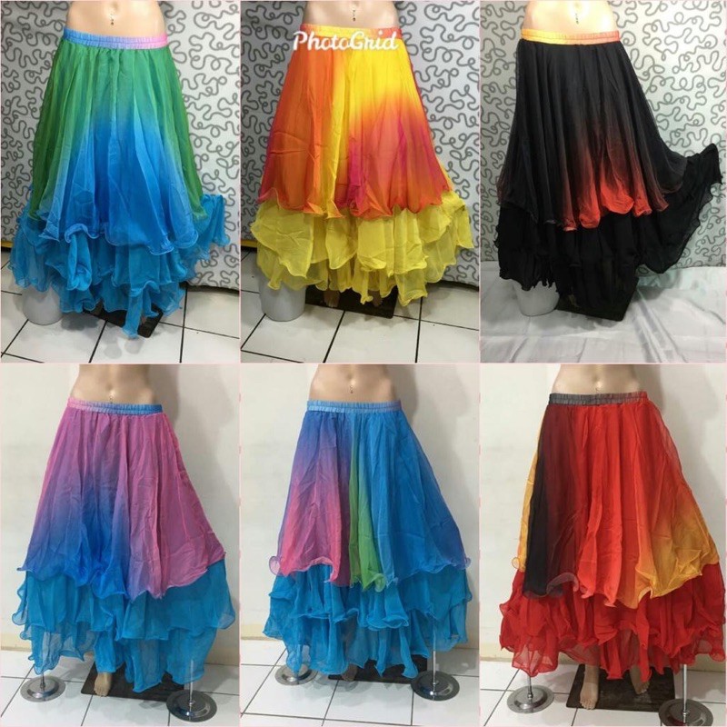 Jual Belly dance rok sutra gradasi skirt kostum tari salsa dansa india ...