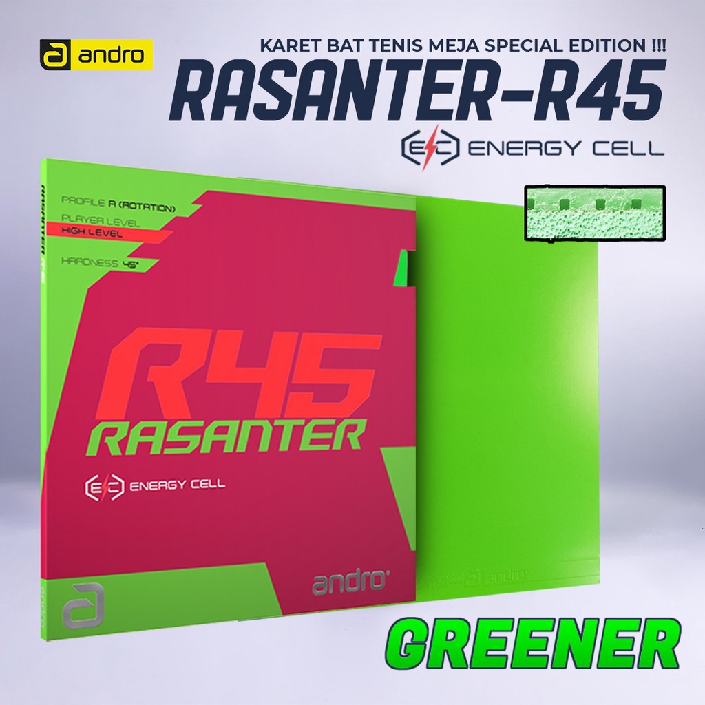 Jual Karet Bat Tenis Meja Andro Rasanter R45 Energy Cell Sponge Greener | Shopee Indonesia