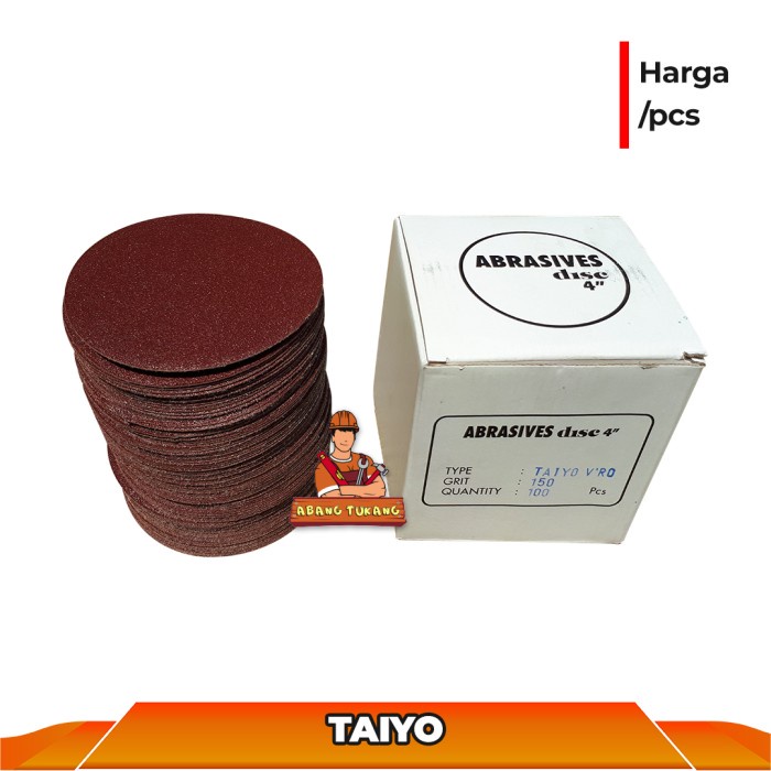 Jual Amplas Tempel Taiyo merah 4 Inch Velcro Bulat Abrasive 4" 1 Box ...