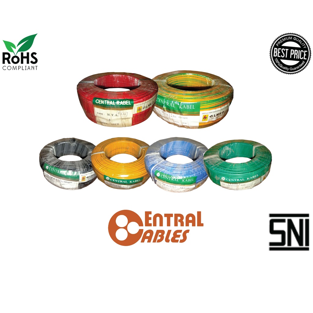 Jual SNI CENTRAL KABEL NYAF 4 Sqmm 750V 50Meter ( H07VK / AF / BVR 1X4mm 4mm 1x4Sqmm 1x4 ...