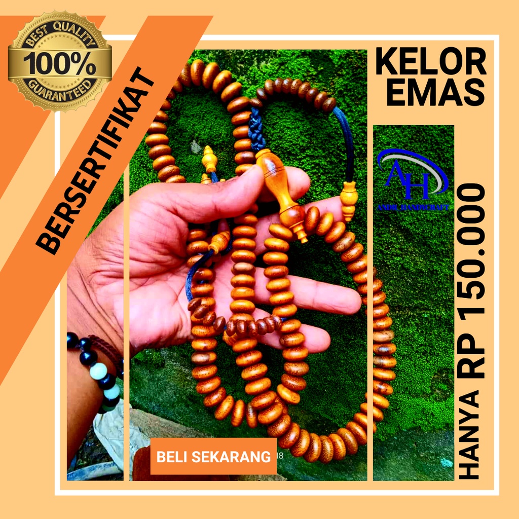 Jual TASBIH KAYU KELOR SERAT EMAS / KELOR EMAS BENTUK PIPIH 99 BUTIR ...
