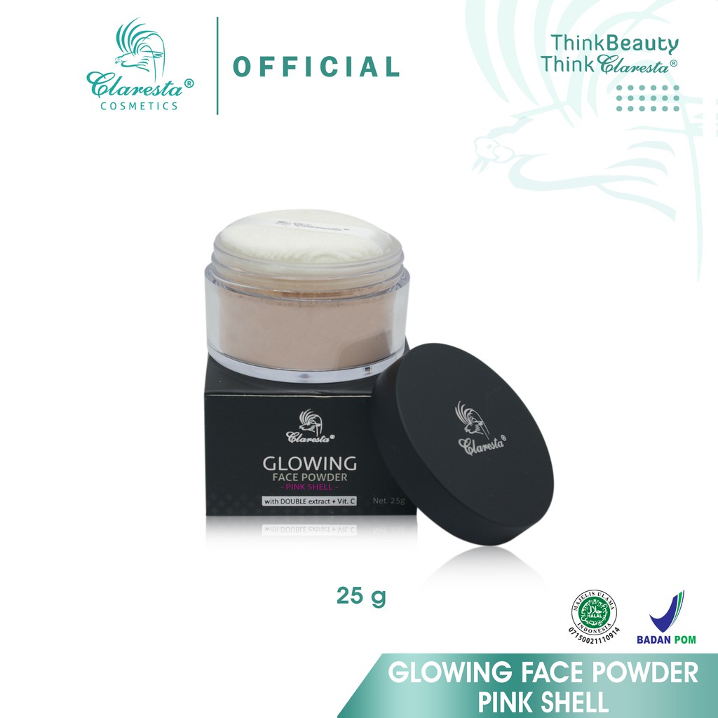 Jual Claresta Glowing Face Powder Pink Shell Bedak Tabur Tone Up 25 g ...