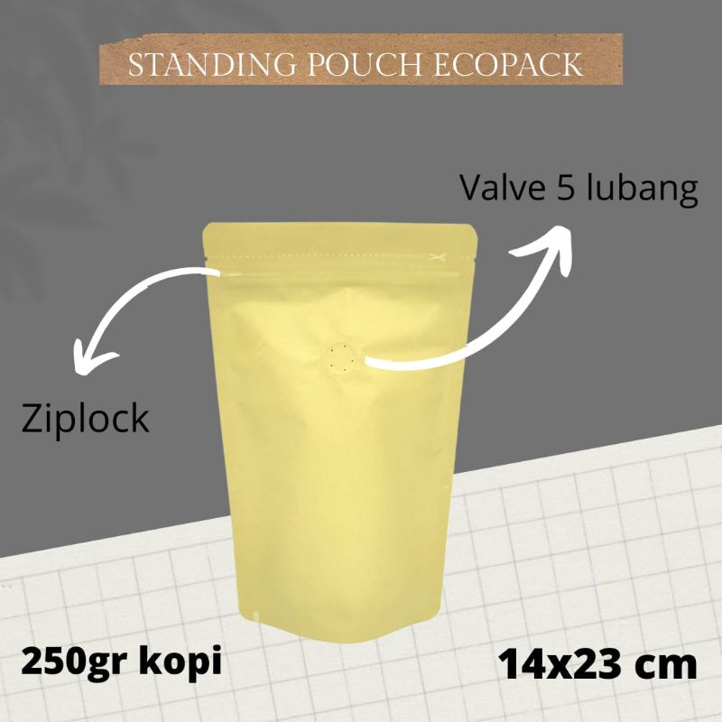 Jual KEMASAN KOPI 250GR STANDING POUCH ECOPACK +VALVE 14X23 CM | Shopee ...