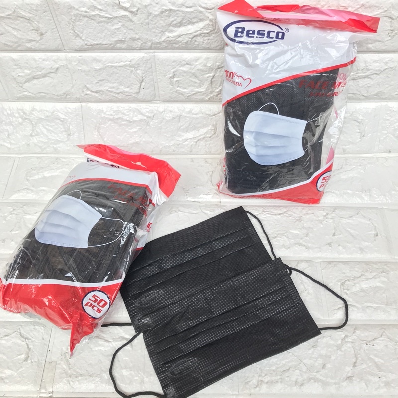 Jual MASKER EARLOOP HITAM BESCO ADA EMBOS 1PACK ISI 50PCS | Shopee ...