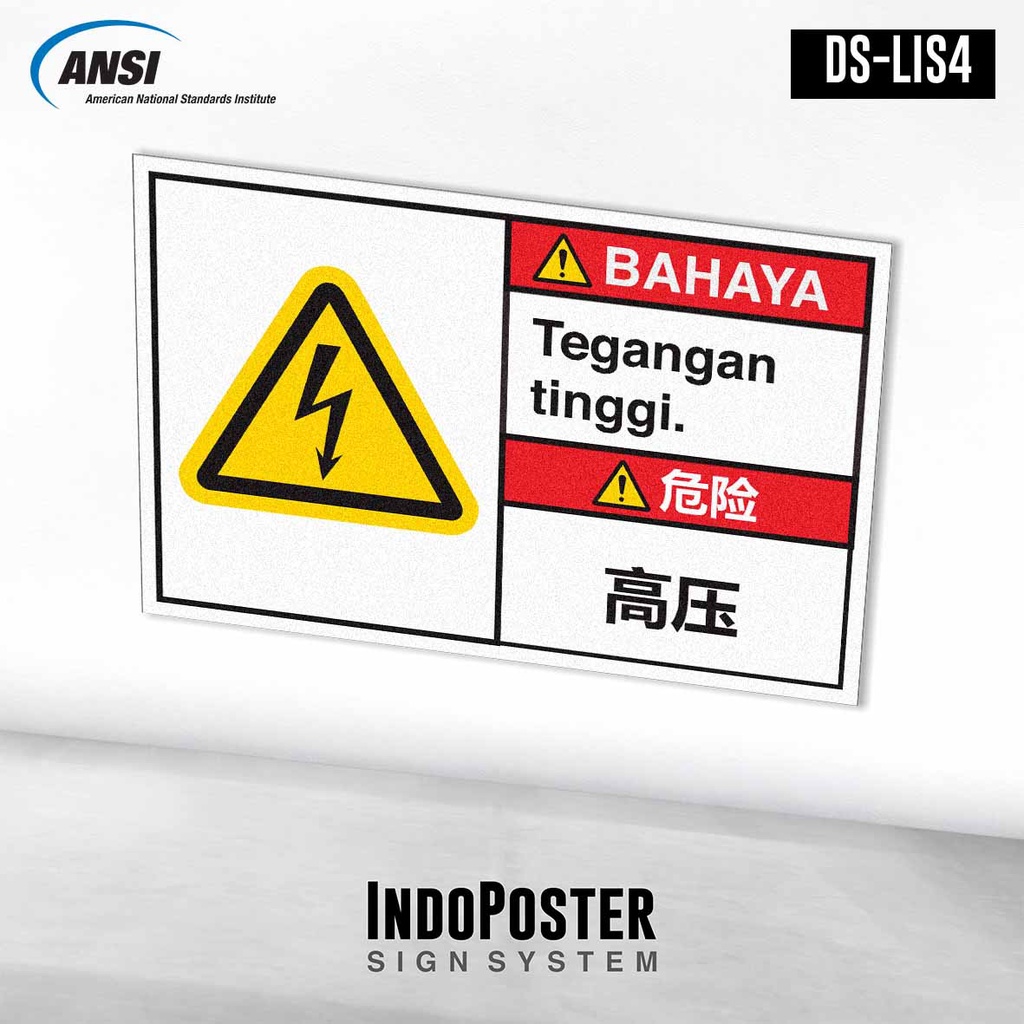 Jual Stiker Safety Sign Rambu K3 ANSI Bilingual China Listrik Tegangan ...