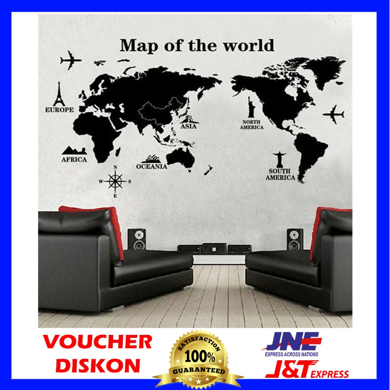 Jual Sticker Wallpaper Dinding World Map Decoration - Stiker Dinding ...