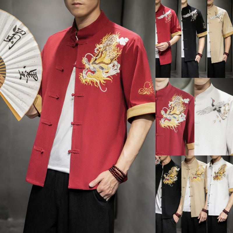 Jual TC-24 M-5XL Baju atasan cheongsam pria impor bahan katun baju ...