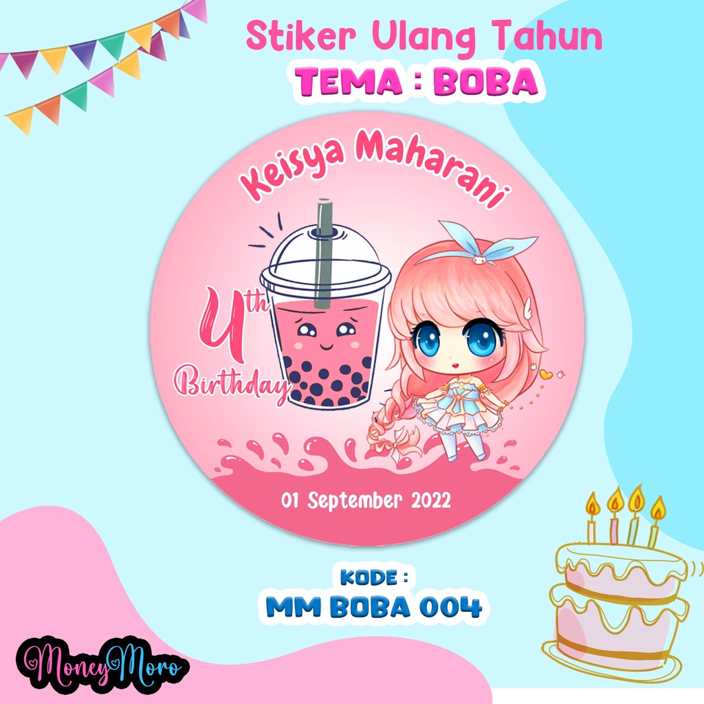 Jual MoneyMoro Stiker Ulang Tahun Boba / Label Birthday Boba | Shopee ...
