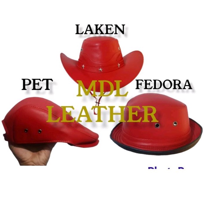 Jual Topi kulit asli pria dewasa warna merah model pet laken koboi ...