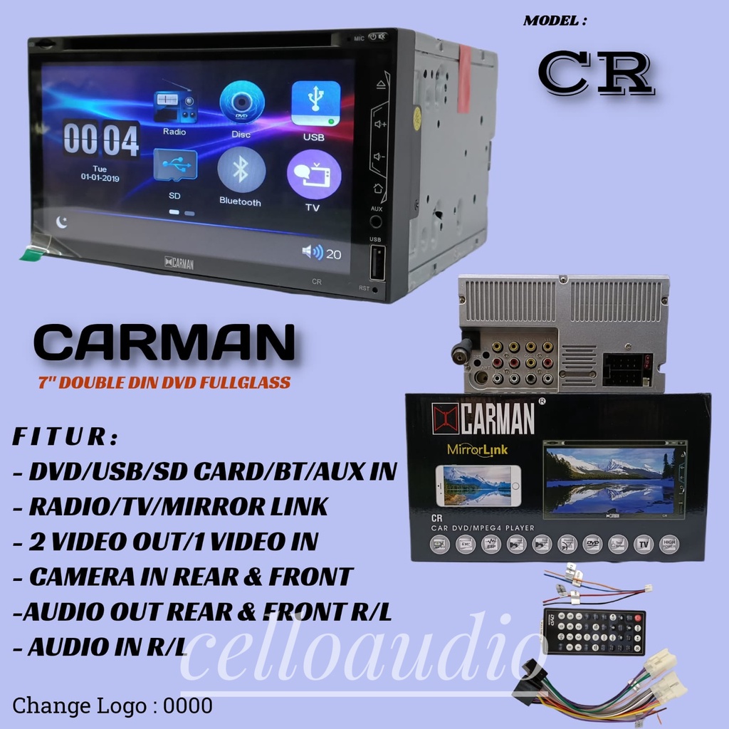 Jual Head Unit Double Din 7" CARMAN CR DVD Full Glass MPEG4 Player 7 ...
