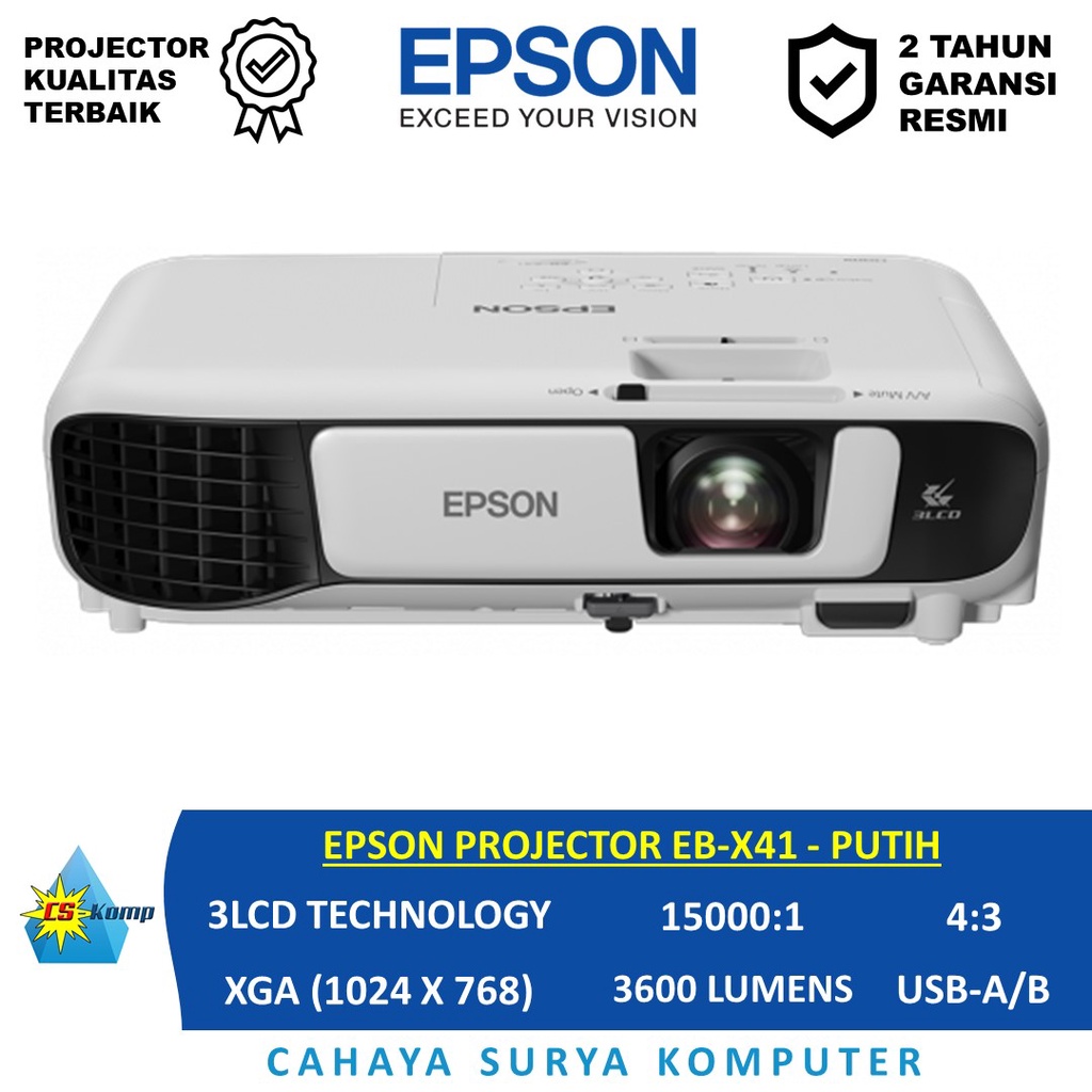 Jual EPSON PROJECTOR EB-X41 | XGA | 3600 Lumens | 15000:1 | 4:3 | Shopee Indonesia