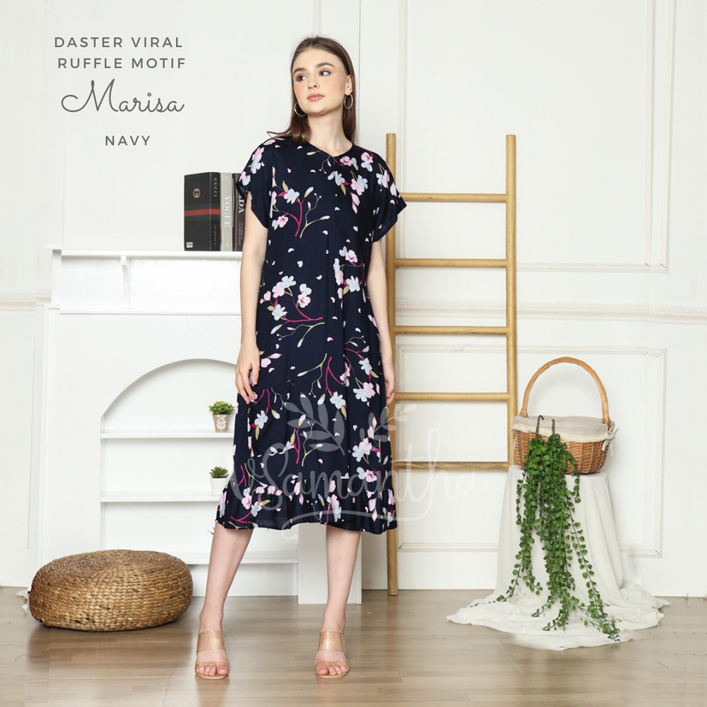Jual vSamantha - Daster Viral Ruffle Rayon Busui Marisa Navy | Shopee ...