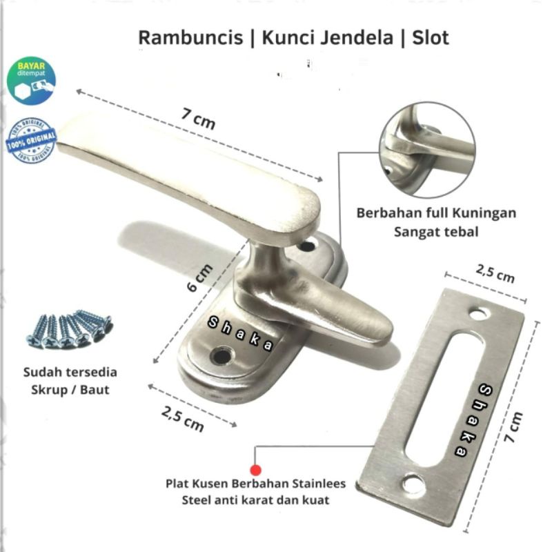 Jual Rambuncis jendela bahan kuningan tebal panolet jendela slot kunci ...