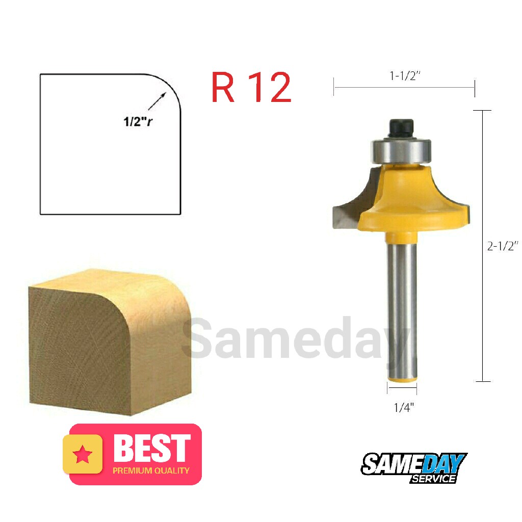 Jual Mata Profil Sudut Round Over Router Bit R12 Flush Trimmer HPL ...