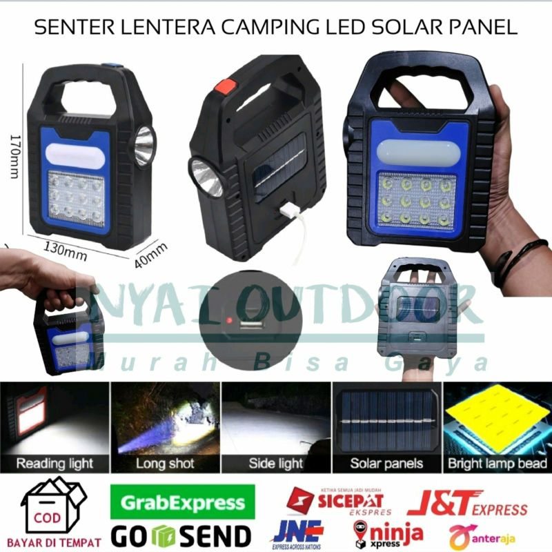 Jual lampu senter LED solar panel lampu senter tenda camping outdoor ...