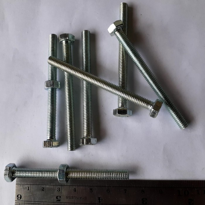 Jual M6X70 (7 CM) BAUT MUR HEXAGON PUTIH FULL DRAT BMP M6 X 70 PANJANG 7 CM DIAMETER BODY 6MM ...