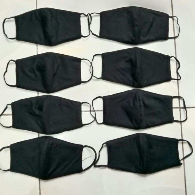 Jual Masker Kain Hitam Polos 3ply/ Masker Earloop lapis | Shopee Indonesia