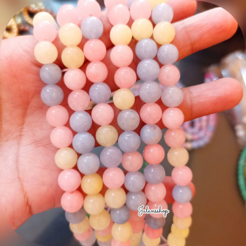 Jual Manik 8mm Mote Batu Alam Bulat Warna Warni Soft Pink Biru Kuning ...