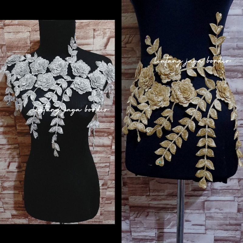 Jual renda bordir aplikasi 3d busana/ bunga rambat mawar/bunga pinggang ...