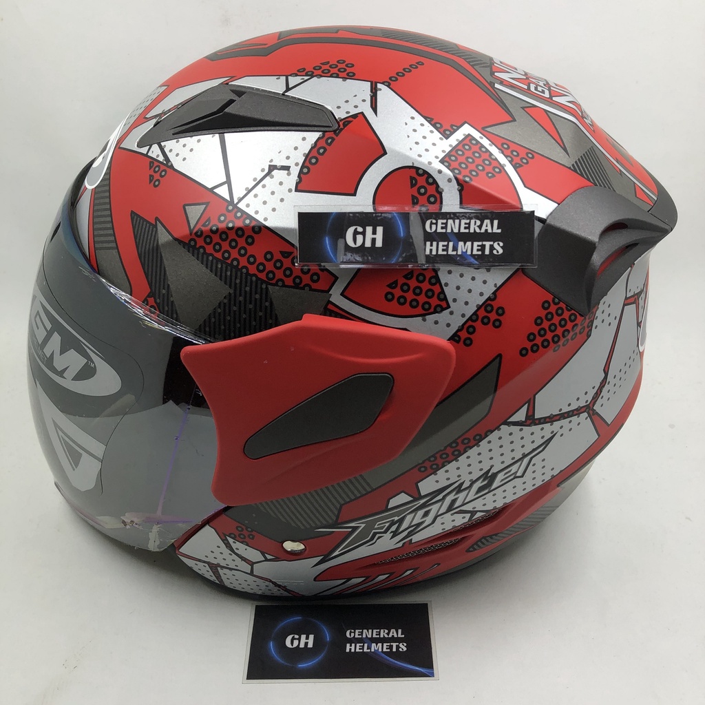 Jual HELM GM FIGHTER MOTIF HAZZARD RED SILVER DOFF HALF FACE | Shopee ...