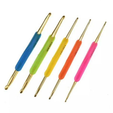 Jual ANEKA - Hakpen (Alat Rajut / Crochet Hook) Gold With Handle - PCS ...