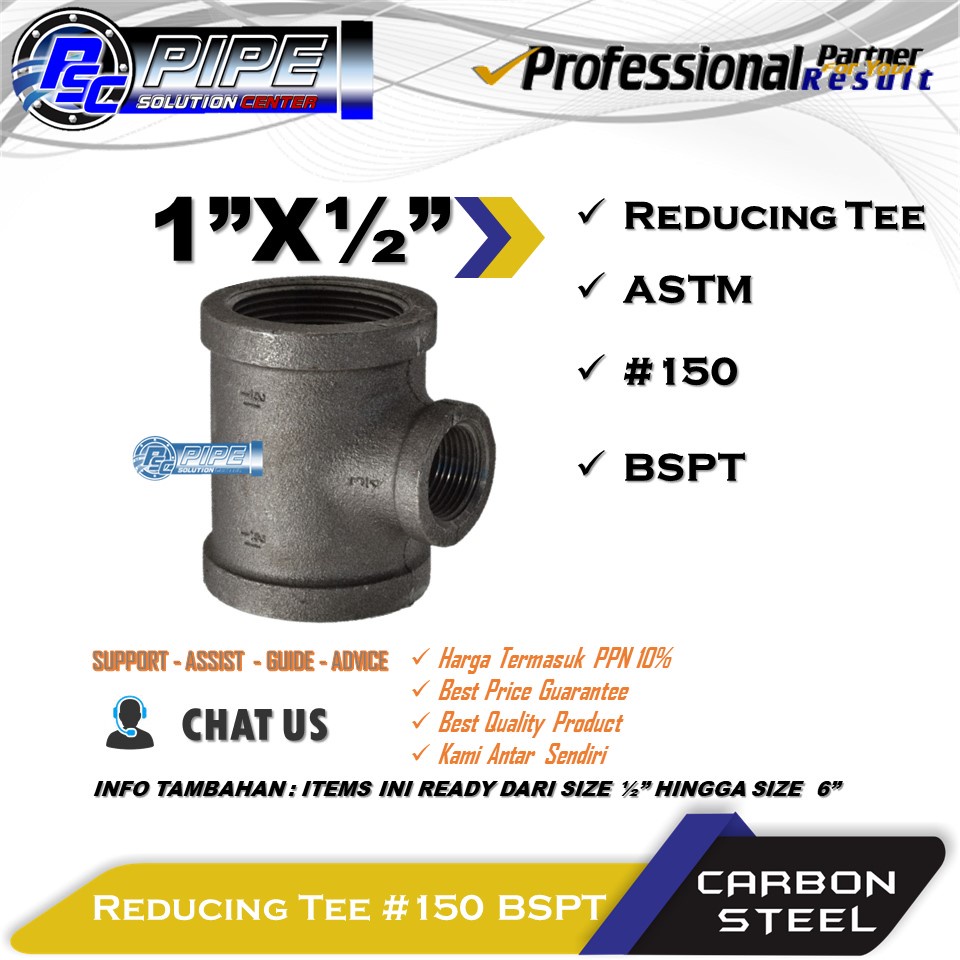 Jual REDUCING TEE PIPE PIPA BESI HITAM DRAT BSPT 1" - 1-1/2" | Shopee ...
