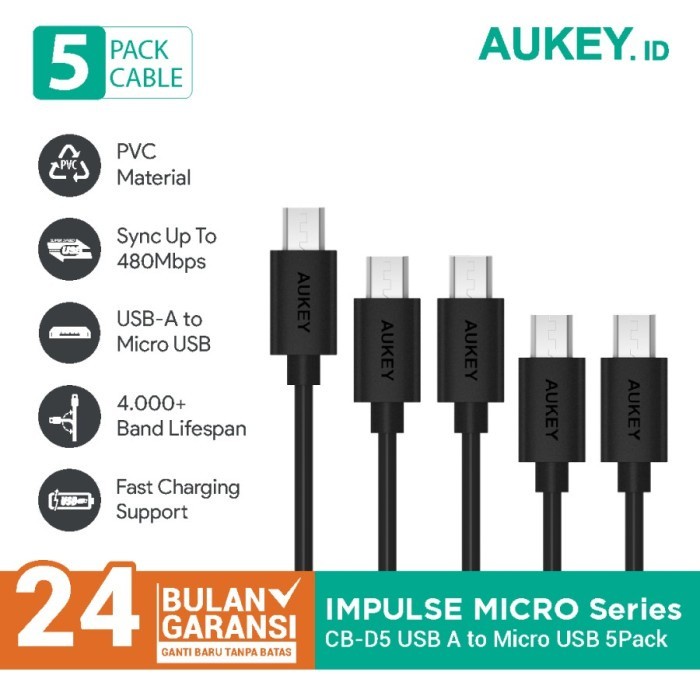 Jual Kabel Charger Aukey CB-D5 / Kabel Data Micro USB 2.0 (5Pcs ...